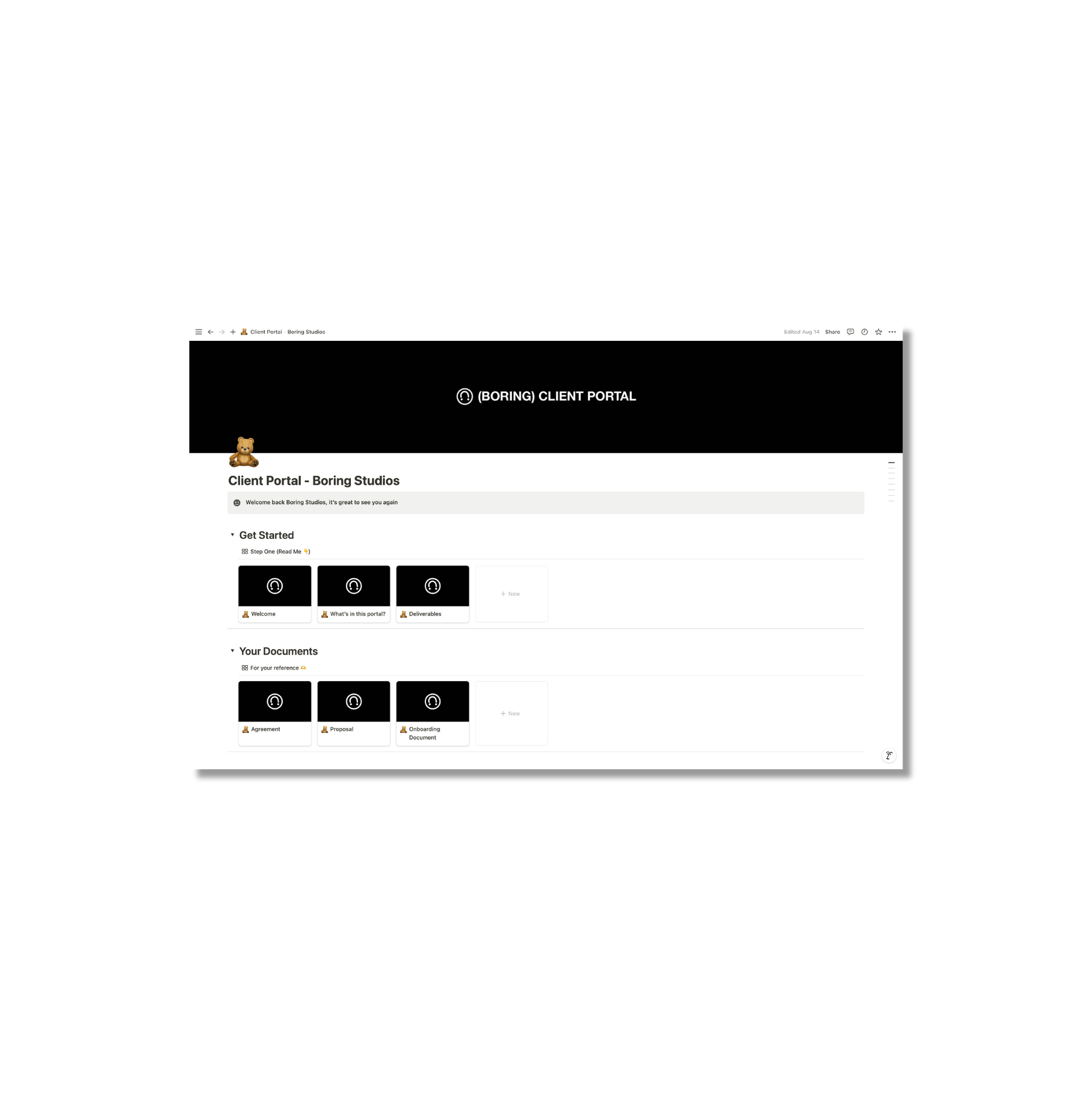 Client Portal Template | Notion – Boring Studios