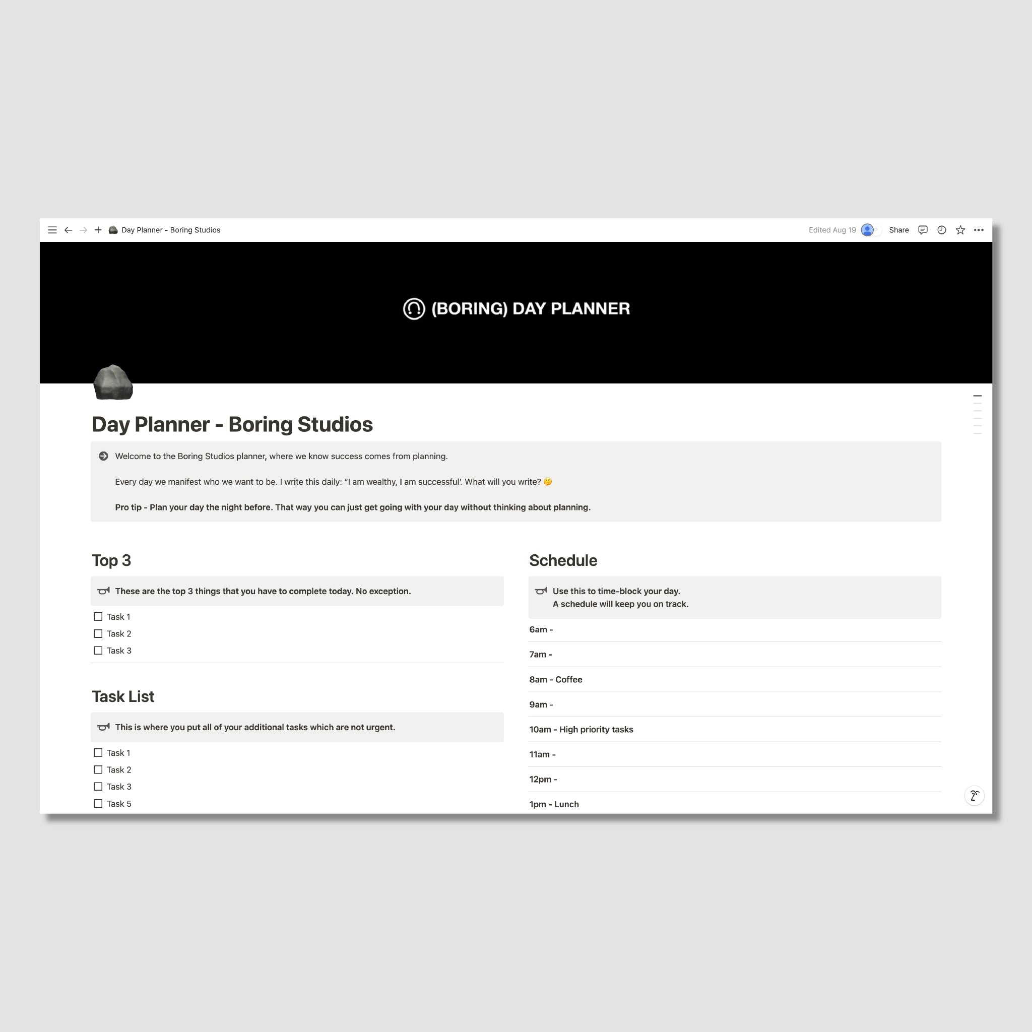 Daily Planner Template – Boring Studios