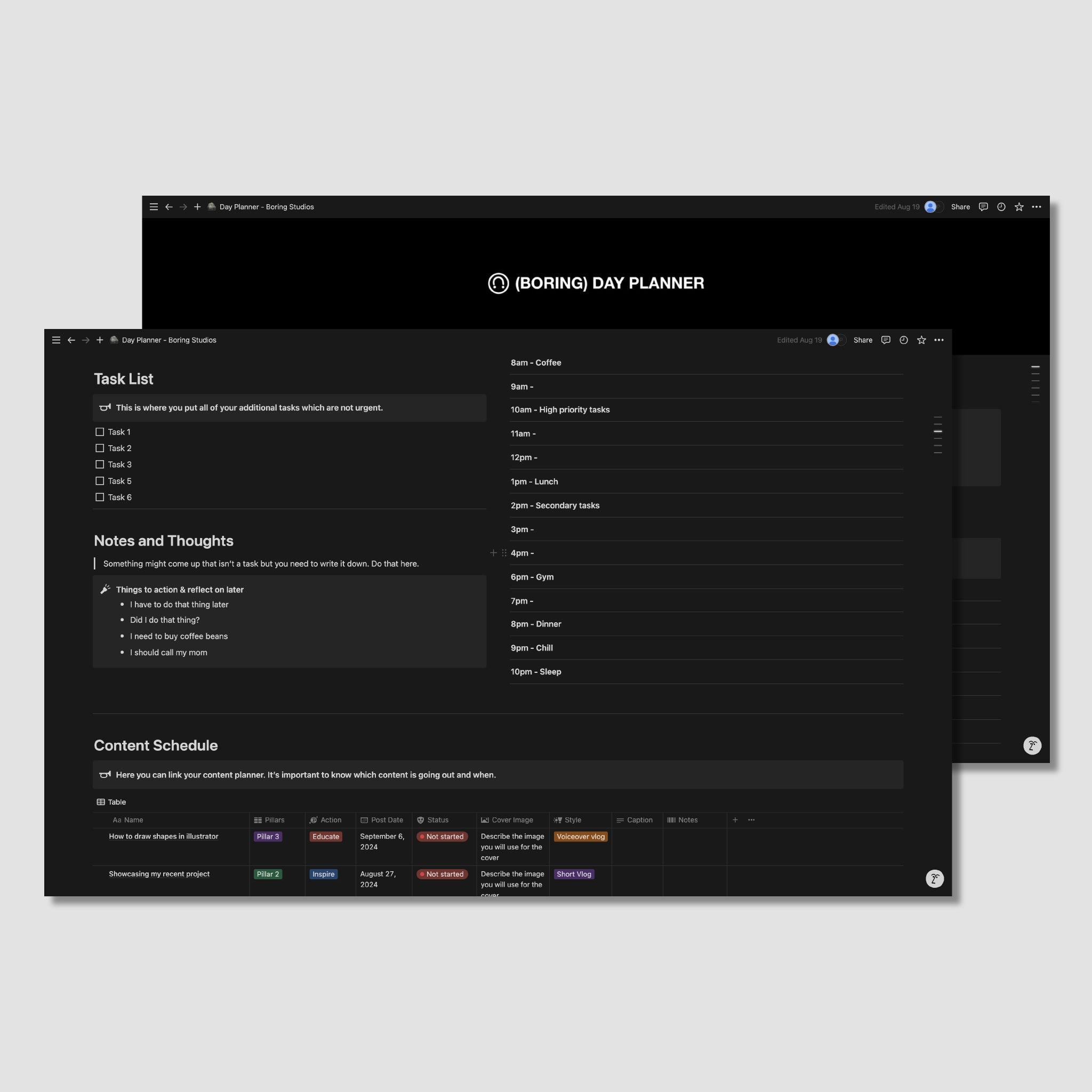 Daily Planner Template – Boring Studios