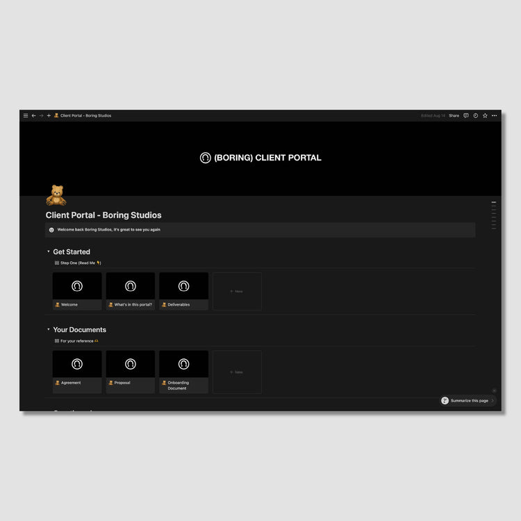 Client Portal Template | Notion – Boring Studios
