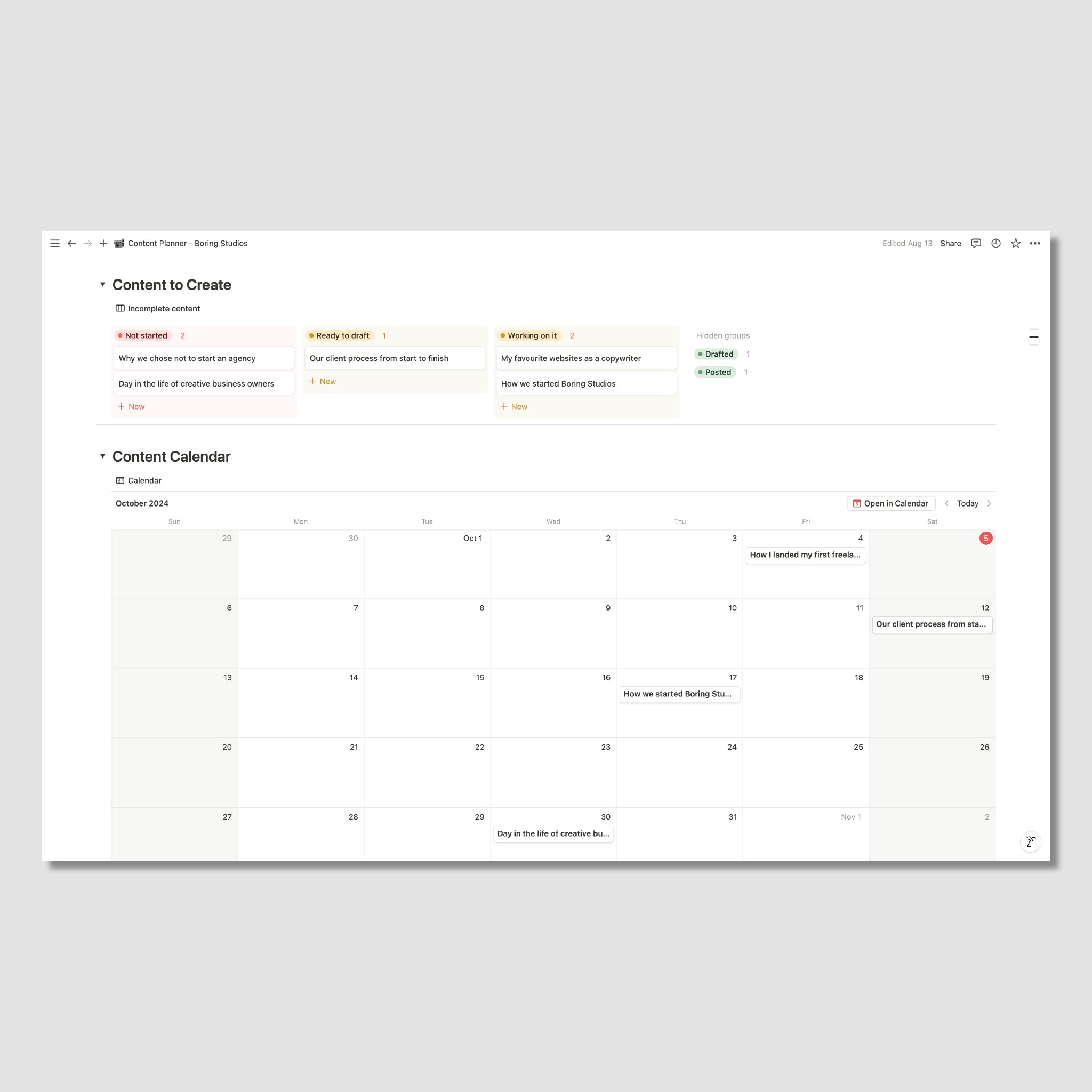 Content Planner Template – Boring Studios